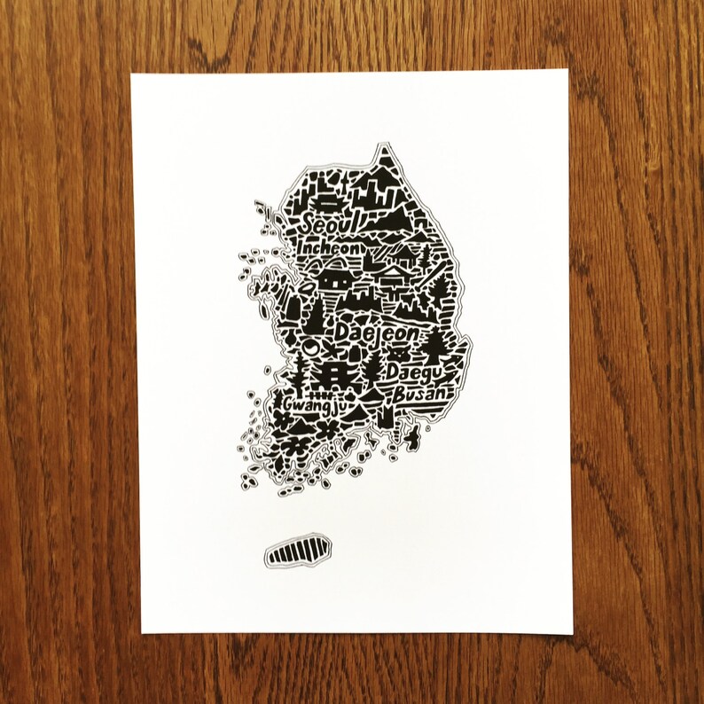 South Korea Map Art Print Signed 8.5 X 11 Print - Etsy