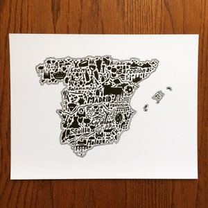 Spain Map Art Print - Signed 8.5" X 11" Print of Original Hand Drawn ...