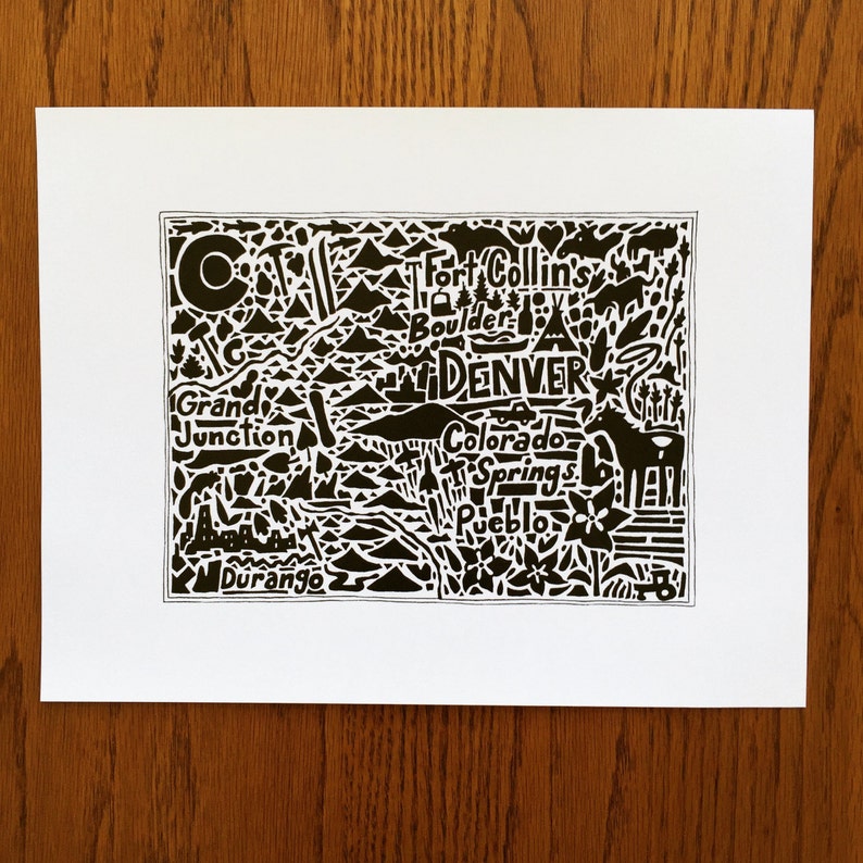Hand-drawn Colorado Map Art Print: Landmarks & Culture (8.5" X 11") - Etsy
