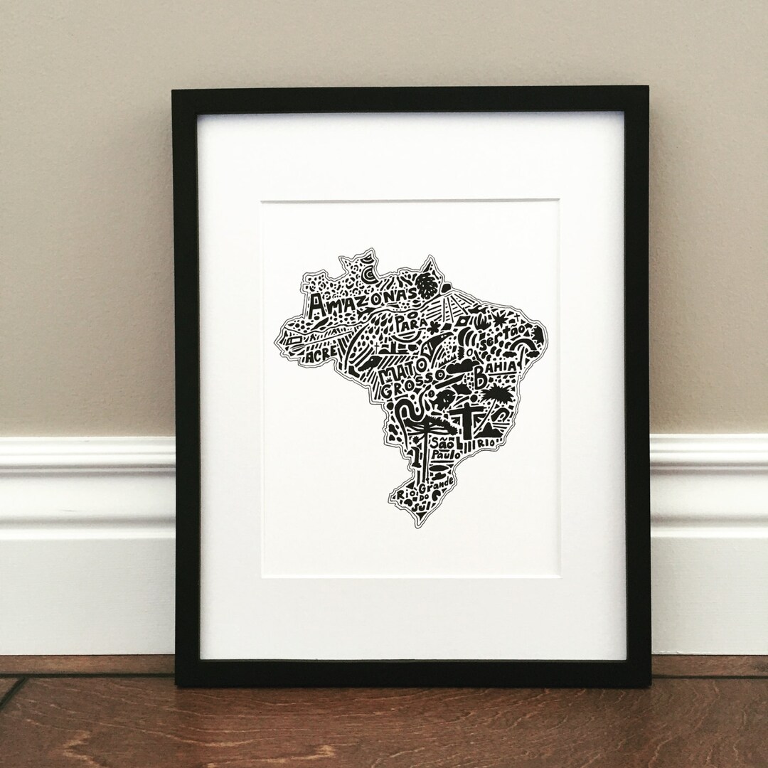Brazil Map Art Print - Print of Original Hand Drawn Map Including ...