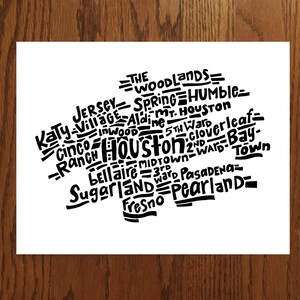 Houston Metro Map Art Print - Signed 8.5" X 11" Print of Original Hand ...