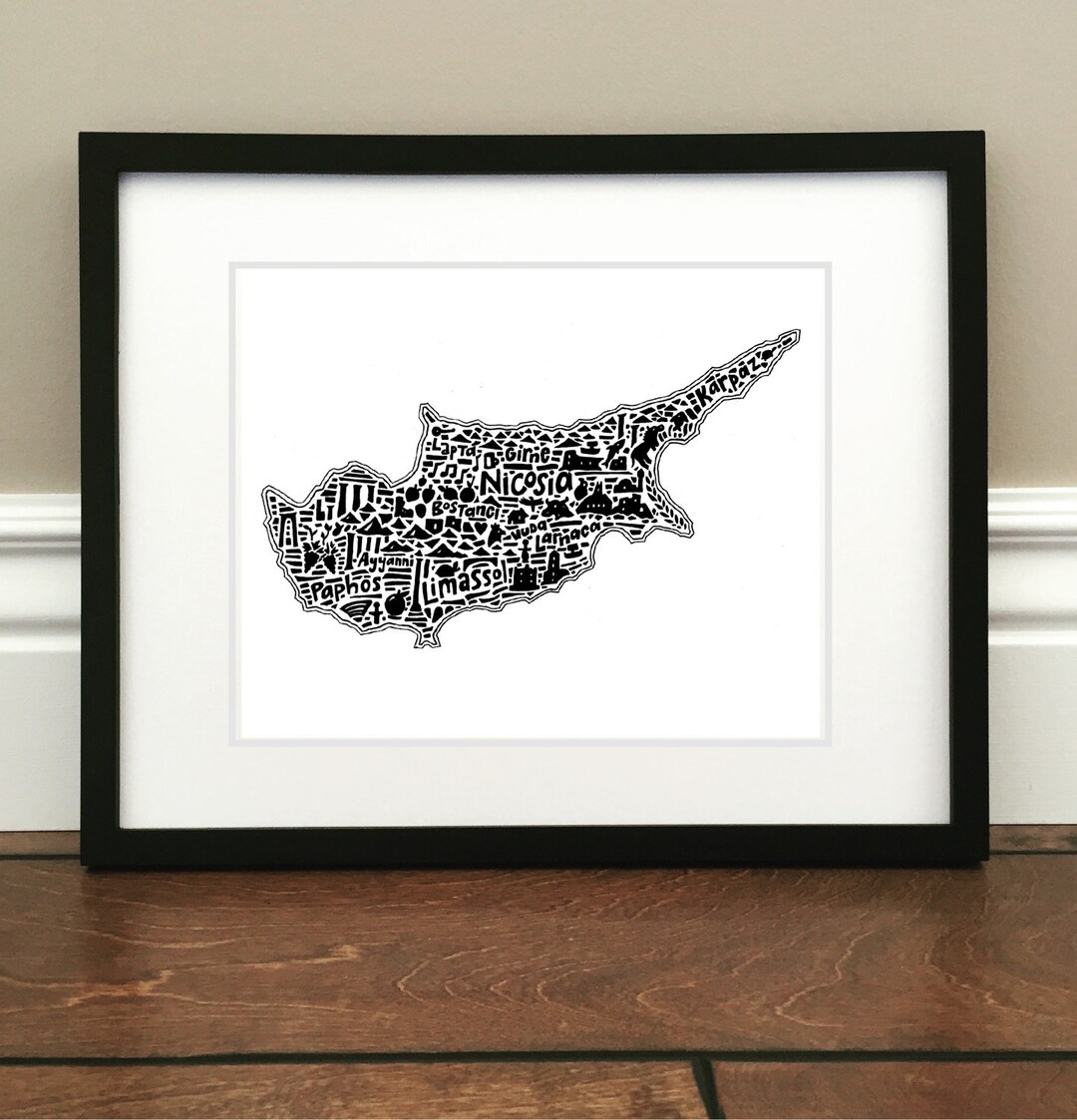 Cyprus Map Art Print - Signed Original Hand Drawn Map Including ...