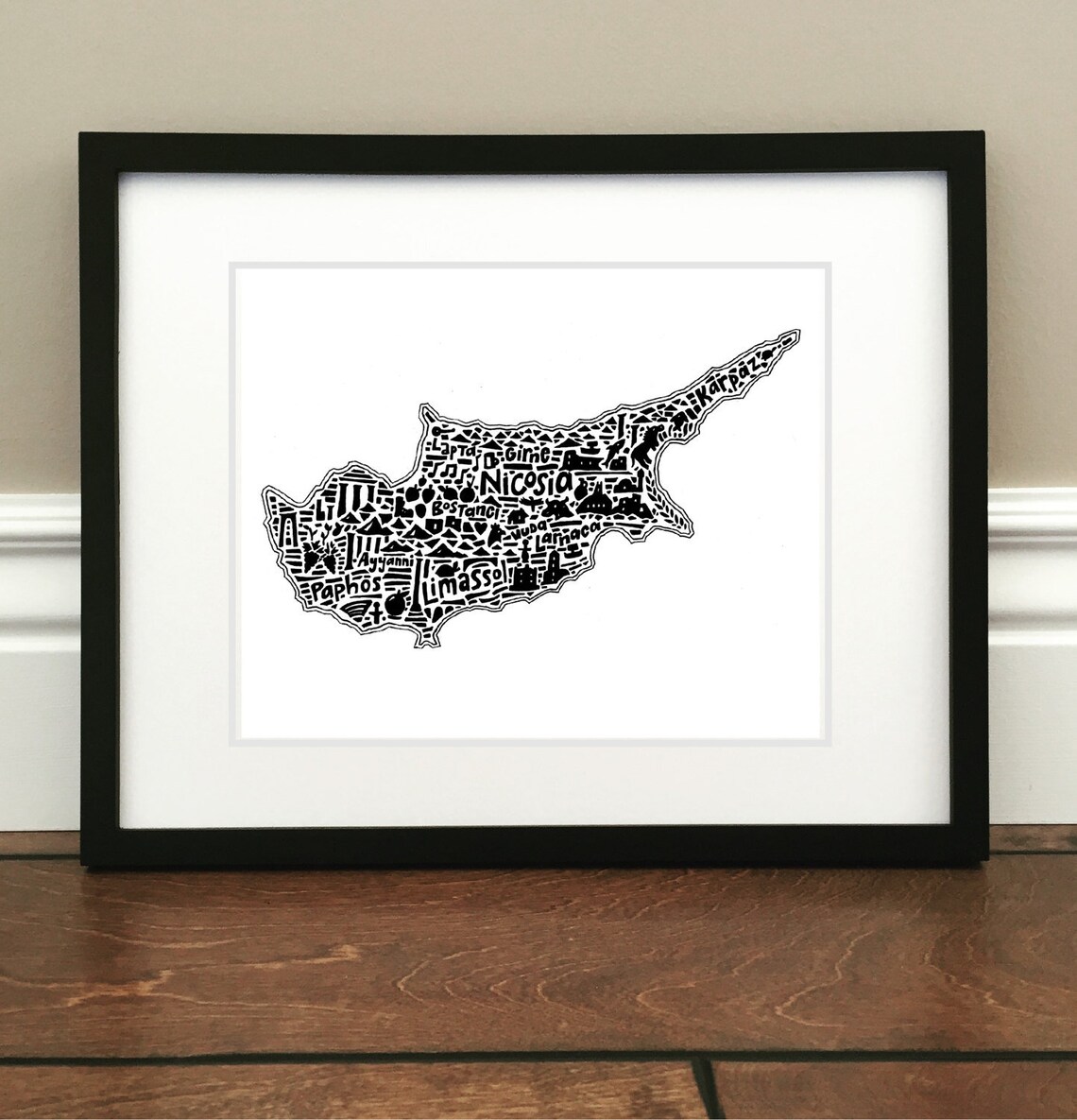 Cyprus Map Art Print - Signed Original Hand Drawn Map Including ...