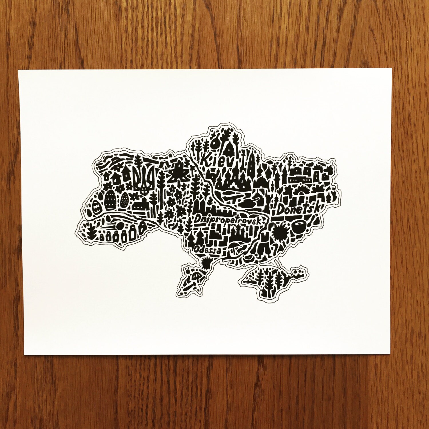Ukraine Map Art Print - Signed 8.5" X 11" Print of Original Hand Drawn ...