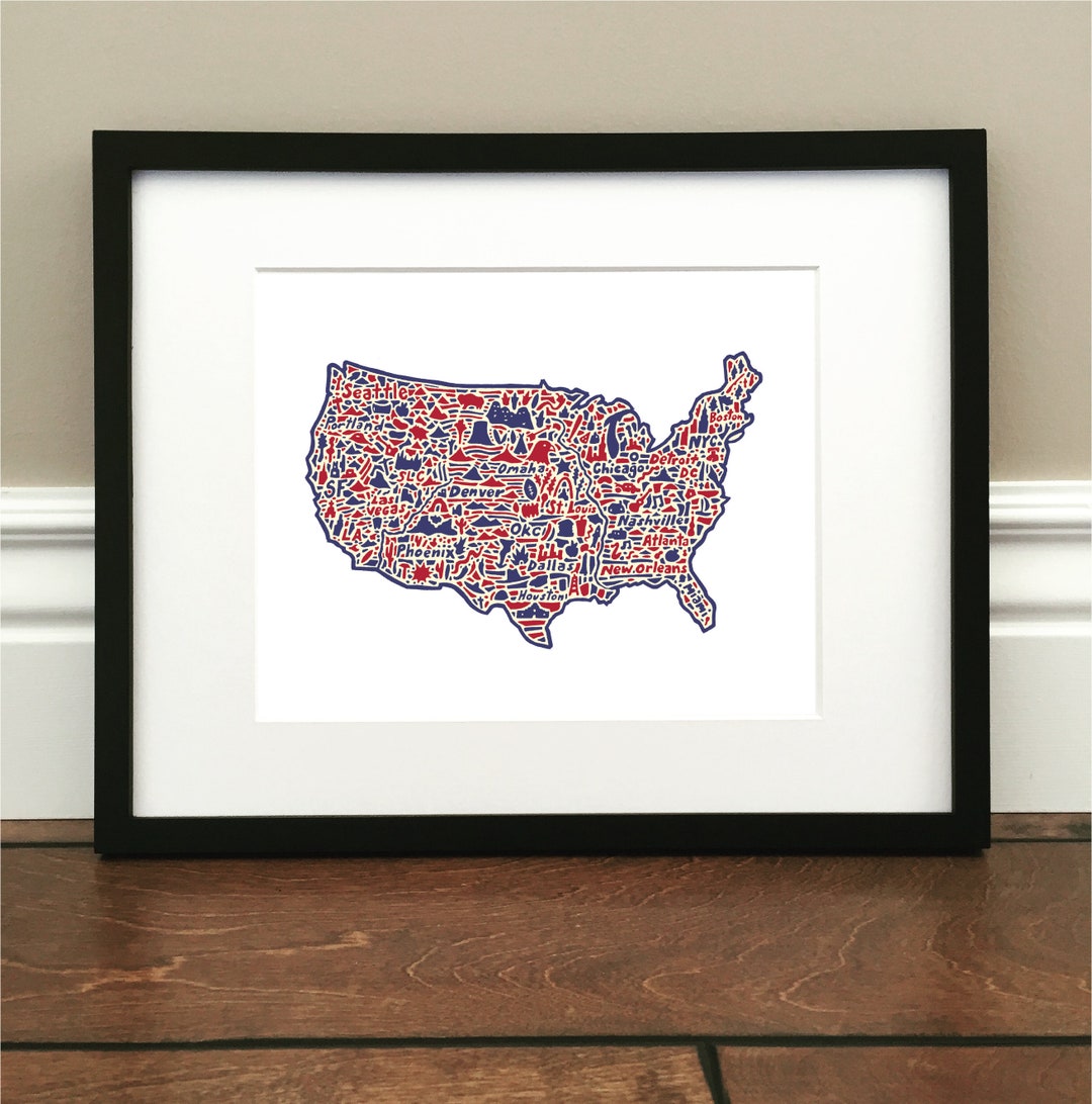 USA Map Art Print - Colored - Signed 8.5" X 11" Print of Original Hand ...