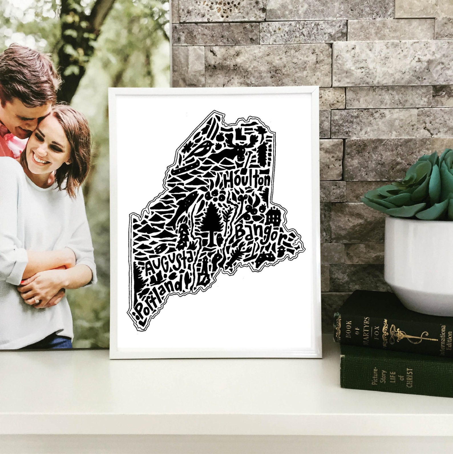 Maine Map Art Print - Signed 8.5" X 11" Print of Original Hand Drawn ...