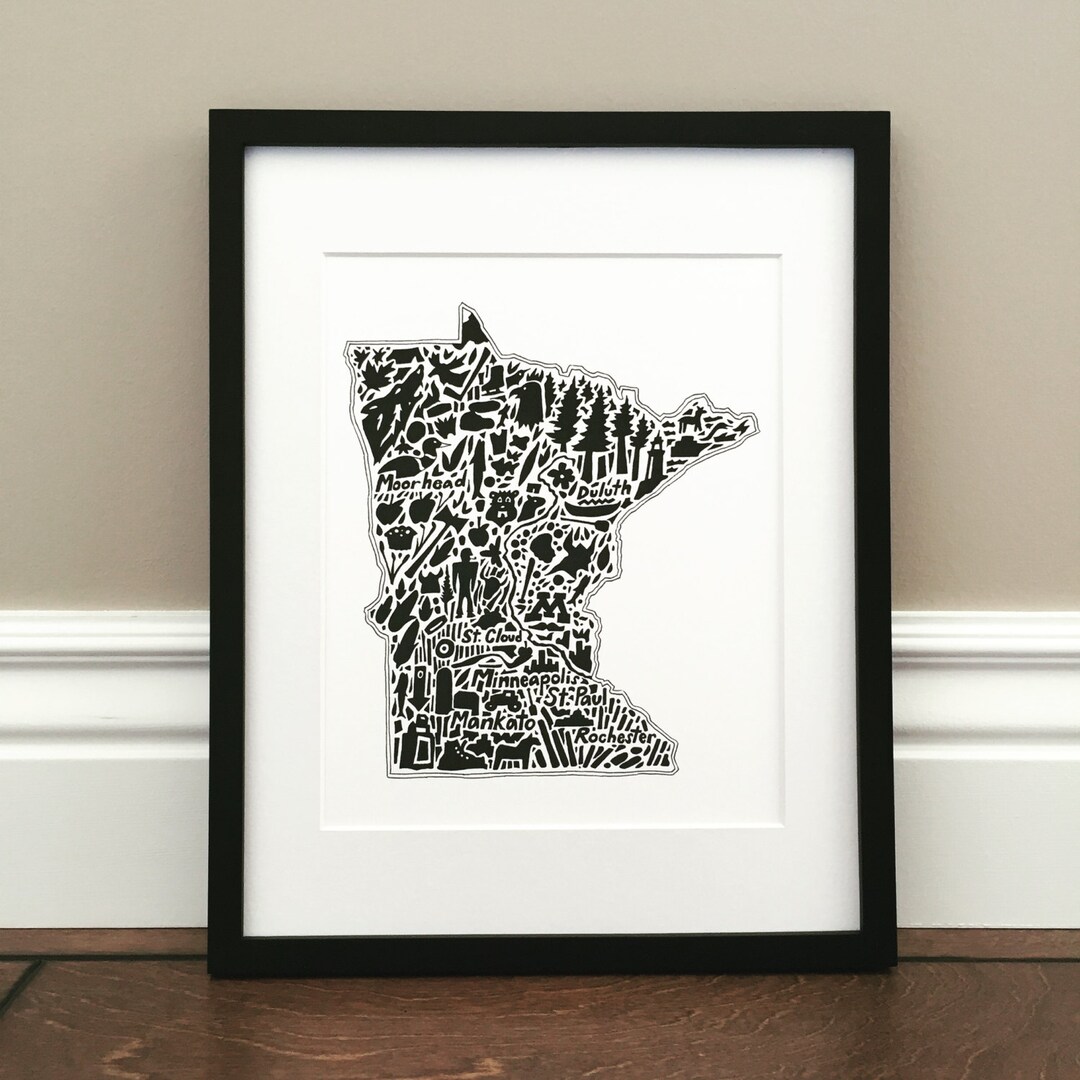 Minnesota Map Art Print - Signed 8.5" X 11" Print of Original Hand ...