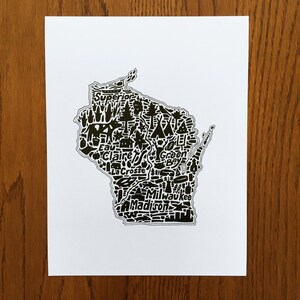 Wisconsin Map Art Print - Signed 8.5" X 11" Print of Original Hand ...