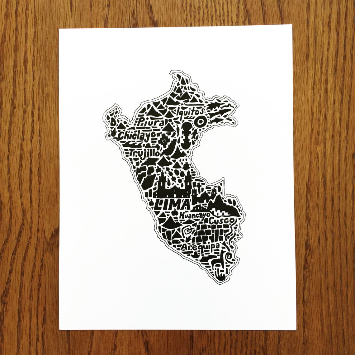 Peru Map Art Print Signed 8.5 x 11 print of | Etsy