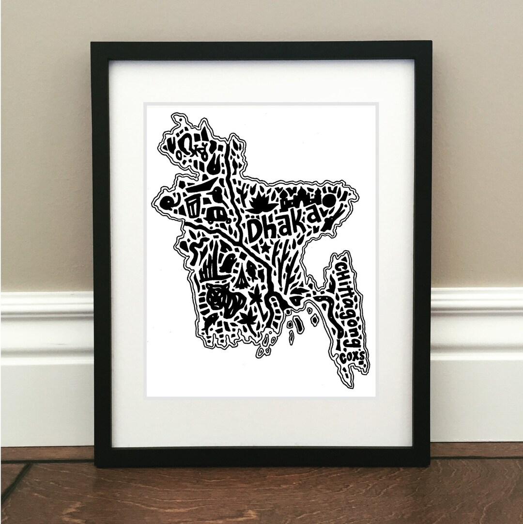 Bangladesh Map Art Print - Signed 8.5" X 11" Print of Original Hand ...