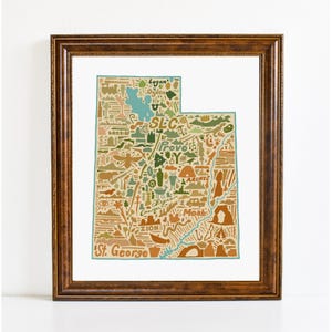 Utah Landscape Map Art Print Print of Original Hand Drawn Map Including ...
