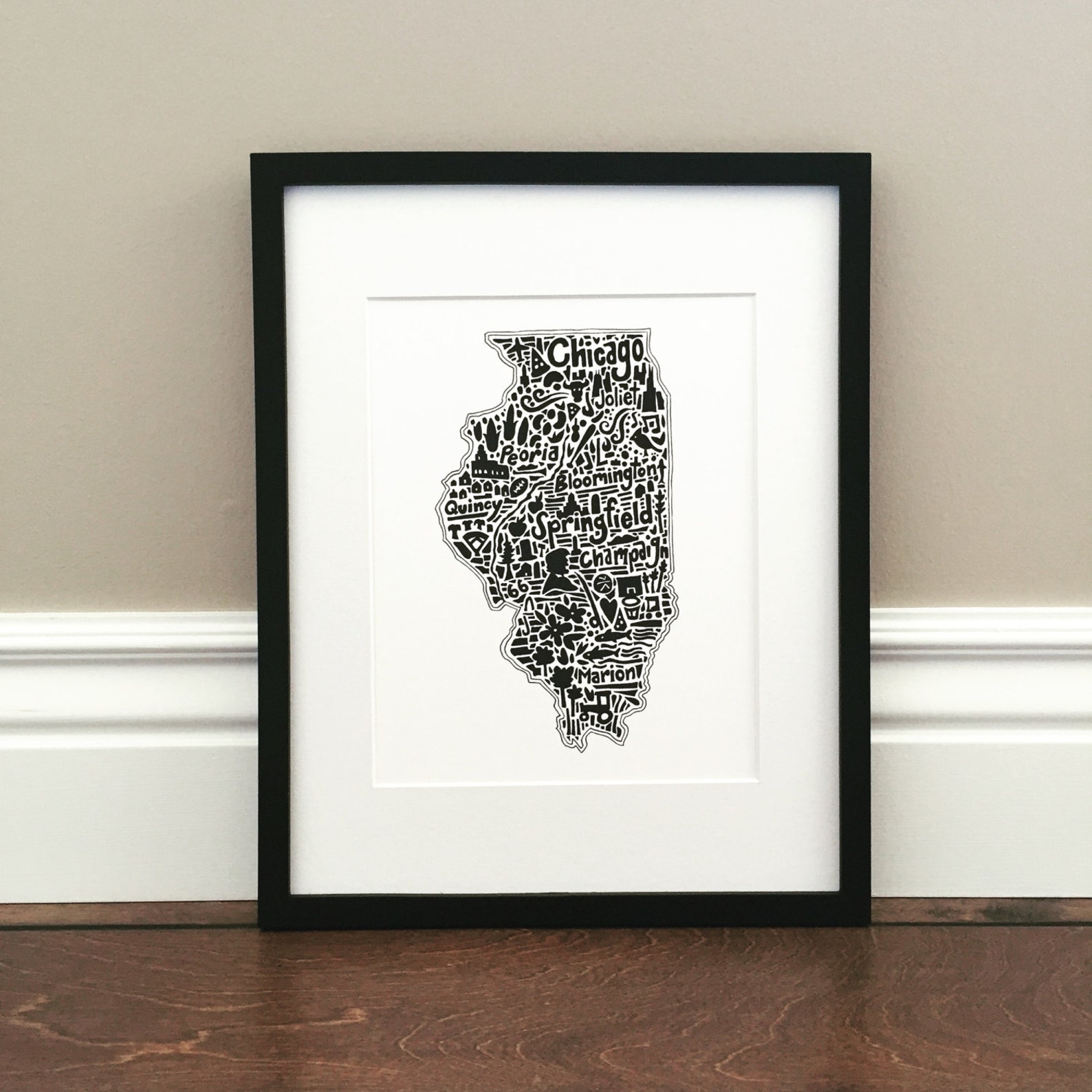 Illinois Map Art Print - Signed 8.5" X 11" Print of Original Hand Drawn ...