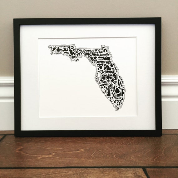 Florida Map Art Print Signed 8.5 X 11 Print of - Etsy