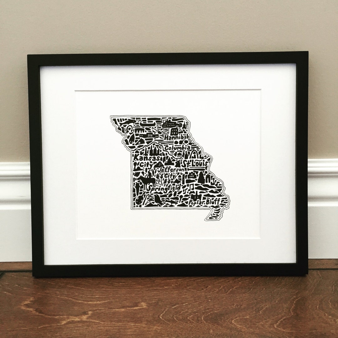 Missouri Map Art Print - Signed 8.5" X 11" Print of Original Hand Drawn ...