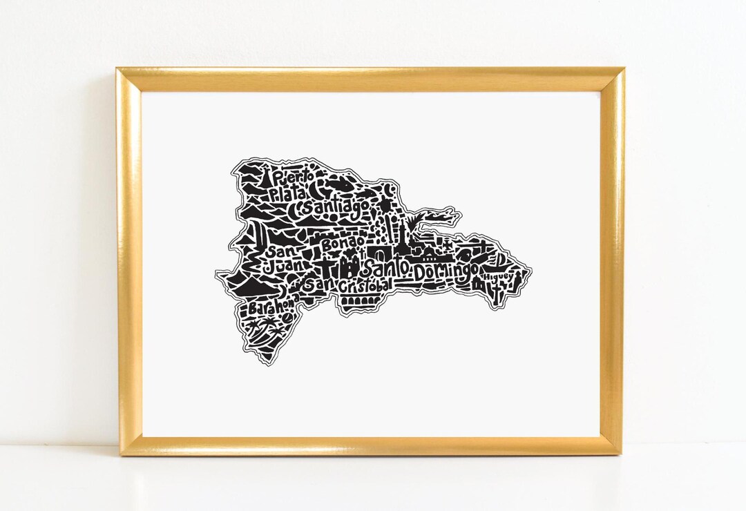 Dominican Republic Map Art Print - Print of Hand Drawn Map Including ...