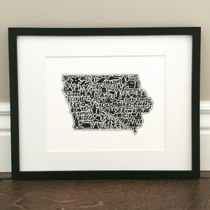Iowa Map Art Print - Signed 8.5" X 11" Print of Original Hand Drawn Map ...