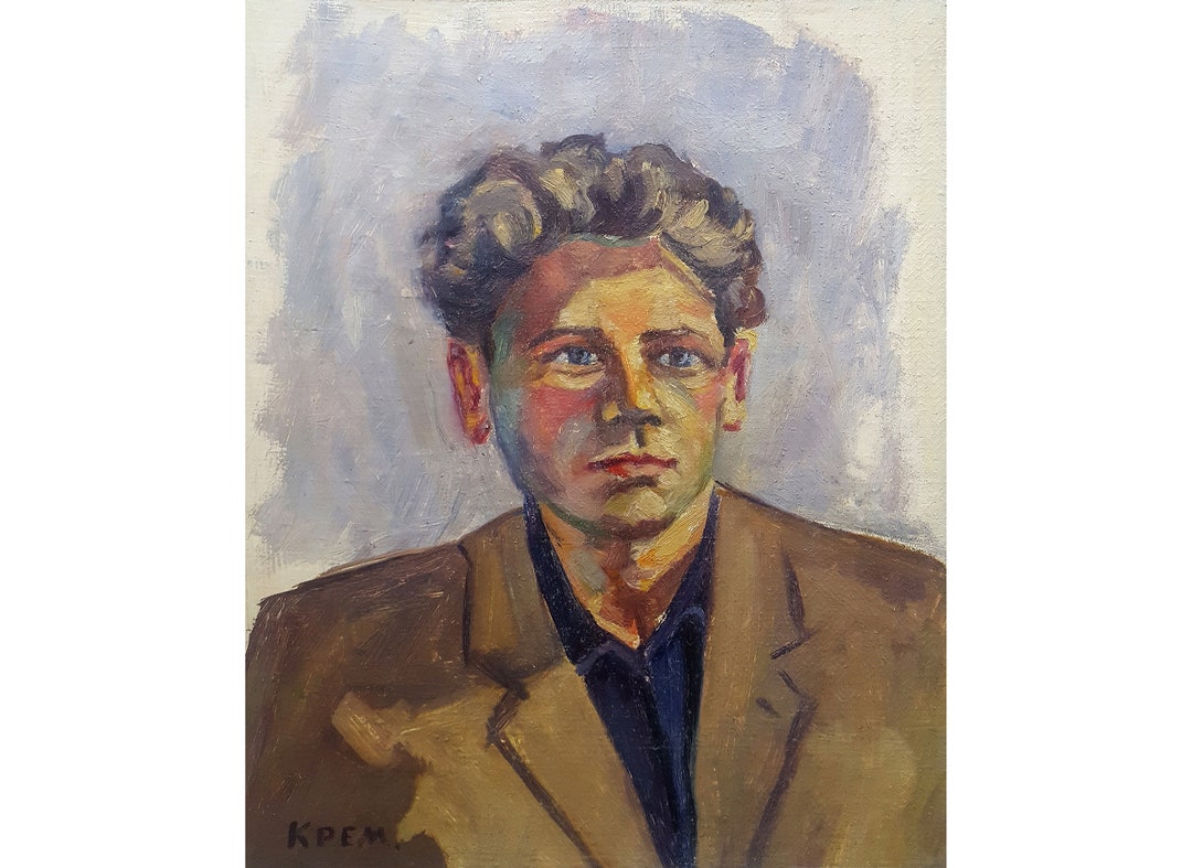 Vintage Original Oil Painting Male Portrait by Ukraine Artist Е.bedzir ...