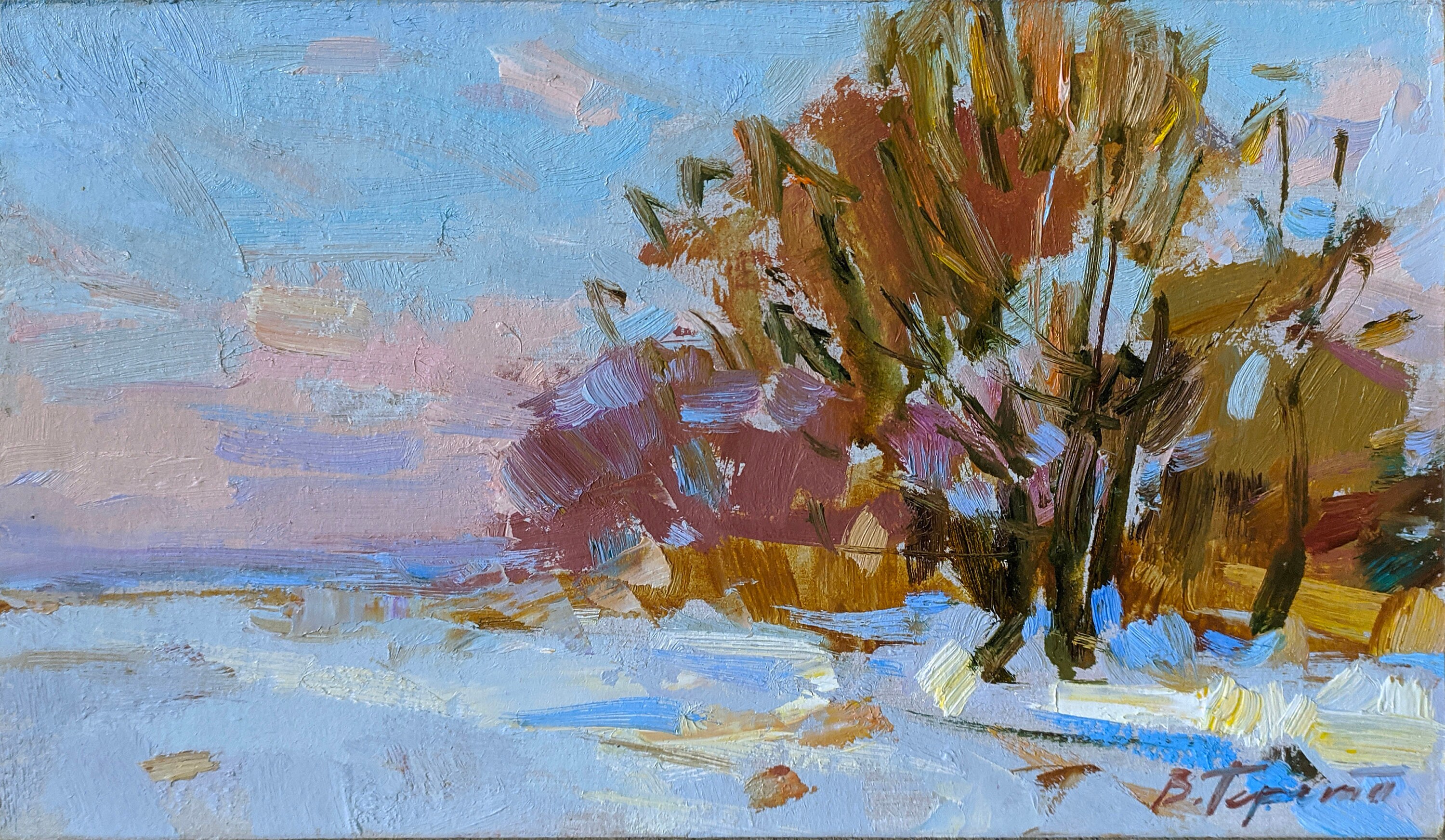 19.5x27.55 inch Rural Snow landscape WINTER LANDSCAPE Impressionist ...