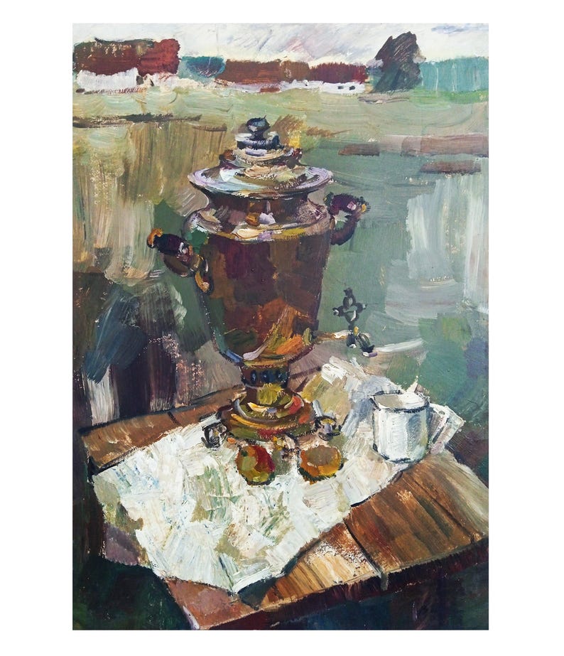 Vintage Samovar Still Life Oil Painting, Ukrainian Impressionism, 31 ...