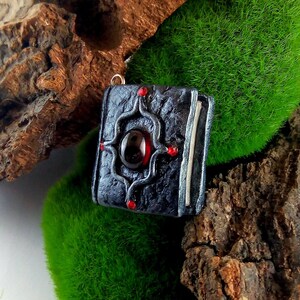 Spell Book Pendant, Miniature Black Book, Book of Spells, Grimoire Book ...