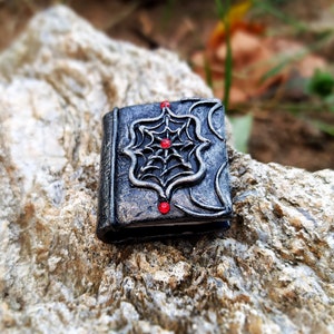 Spider Web Book, Spell Book Pendant, Miniature Black Book, Book of ...