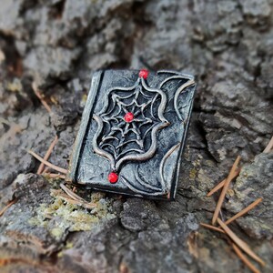 Spider Web Book, Spell Book Pendant, Miniature Black Book, Book of ...