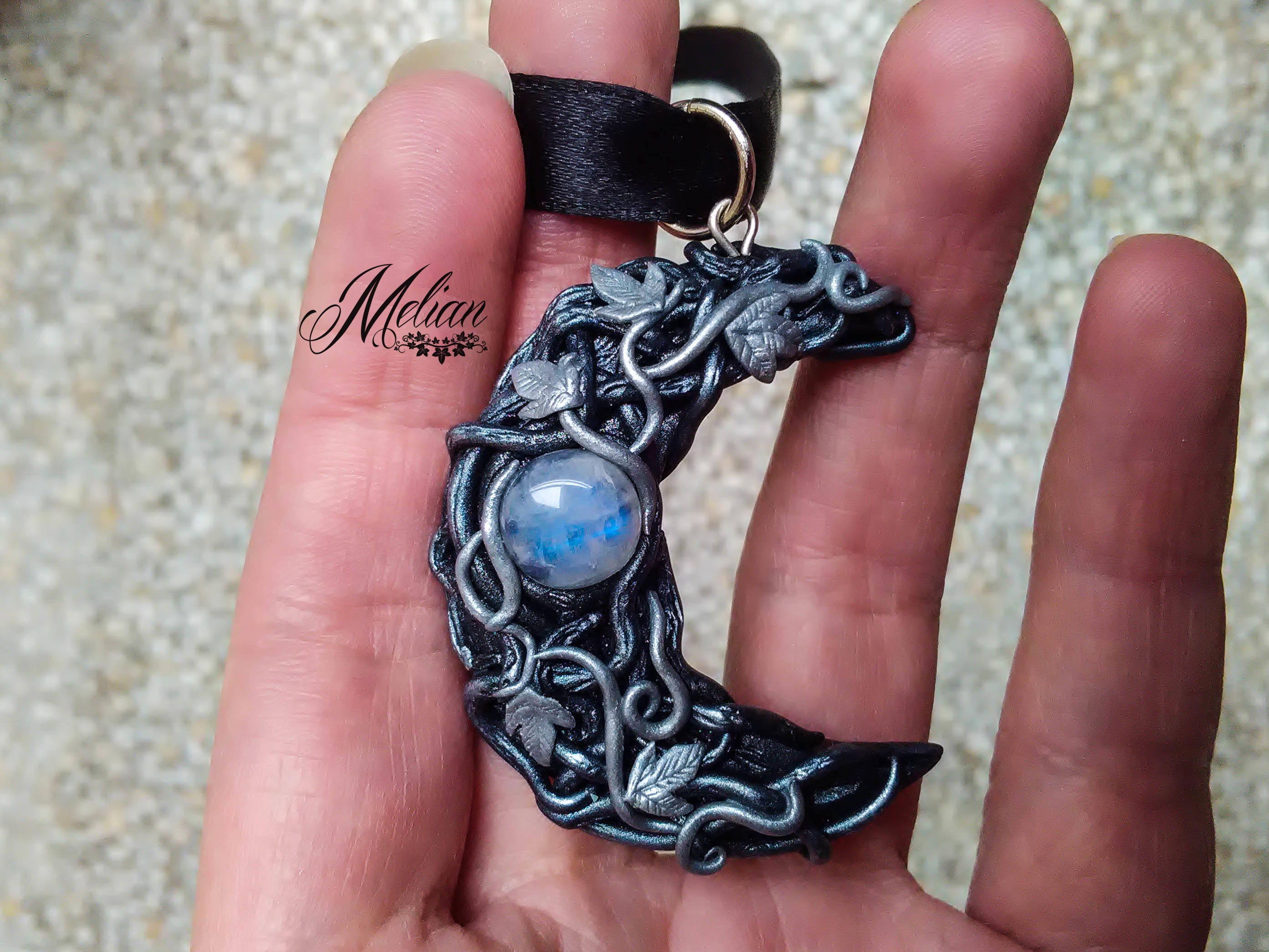 Crescent Moon Magic Amulet Magic Moon Moonstone Pendant - Etsy