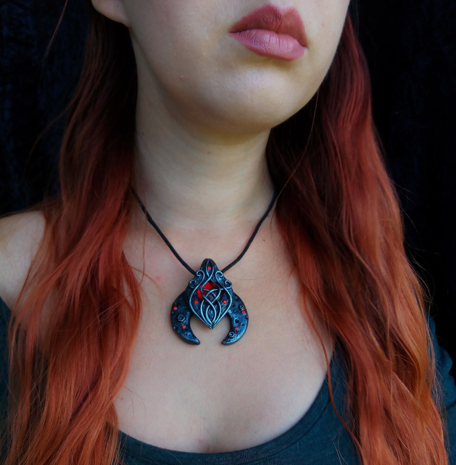 Red Moon Pendant Lunar Jewelry Gothic Necklace Goth | Etsy