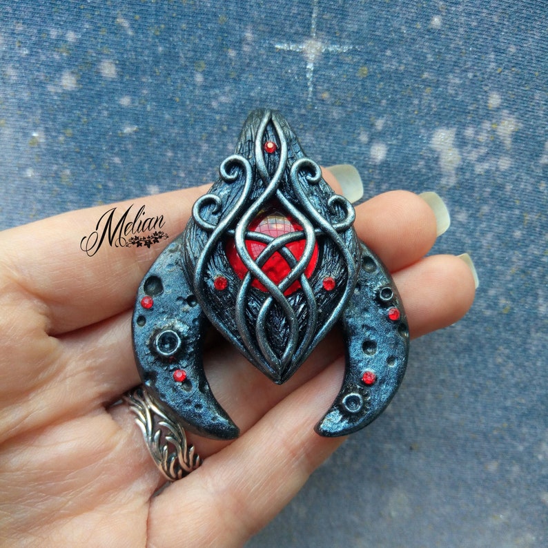 Red Moon Pendant Lunar Jewelry Gothic Necklace Goth - Etsy