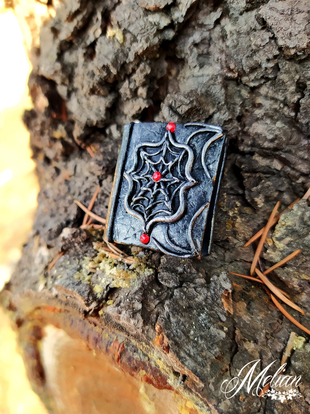 Spider Web Book, Spell Book Pendant, Miniature Black Book, Book of ...