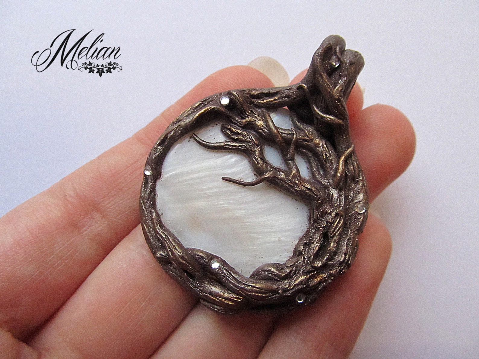 White Nacre Polymer Clay Pendant Nacre Pendant White Nacre - Etsy