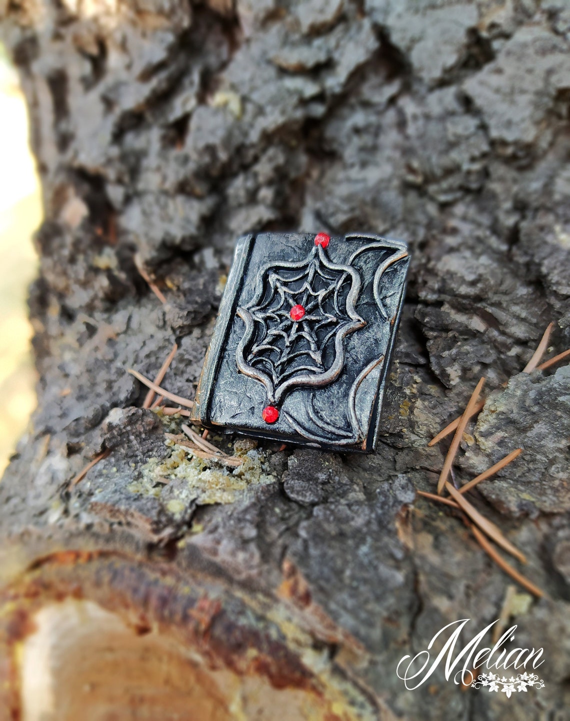 Spider Web Book Spell Book Pendant Miniature Black Book | Etsy