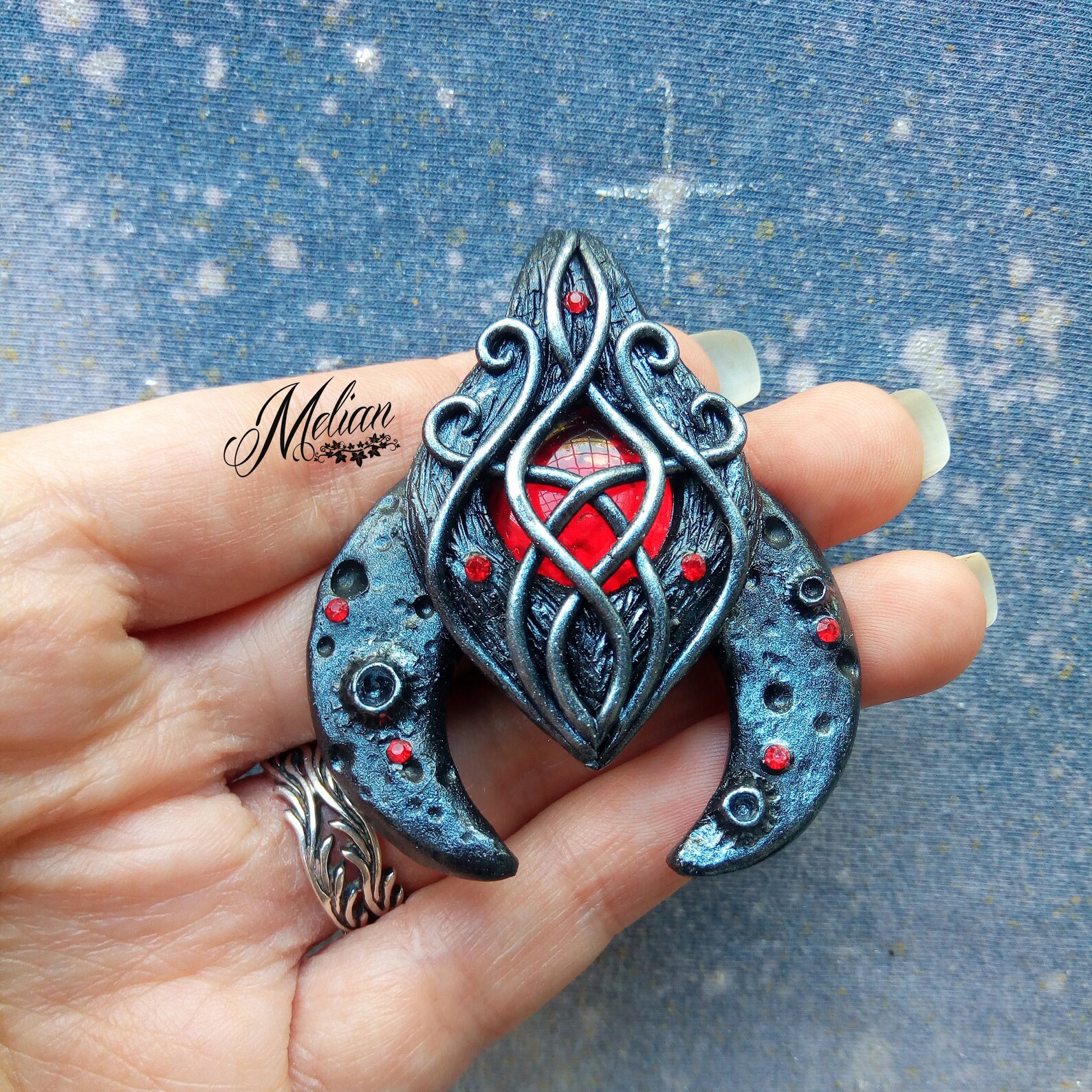 Red Moon Pendant, Lunar Jewelry, Gothic Necklace, Goth Pendant, Wicca ...