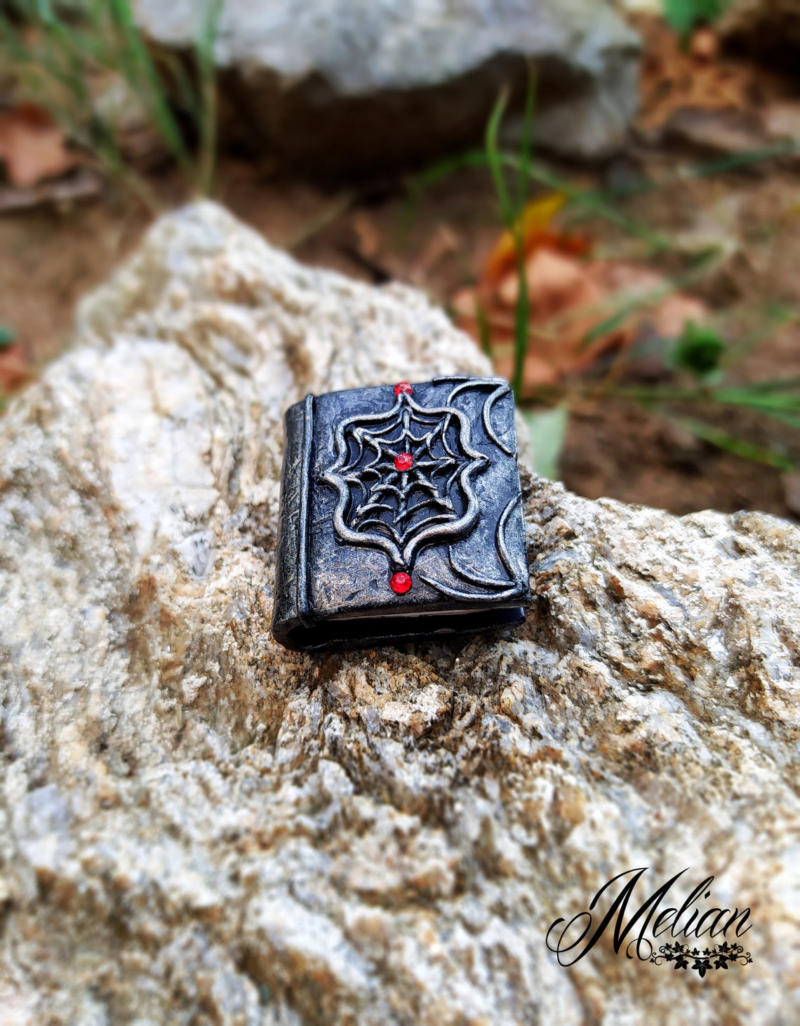 Spider Web Book Spell Book Pendant Miniature Black Book | Etsy