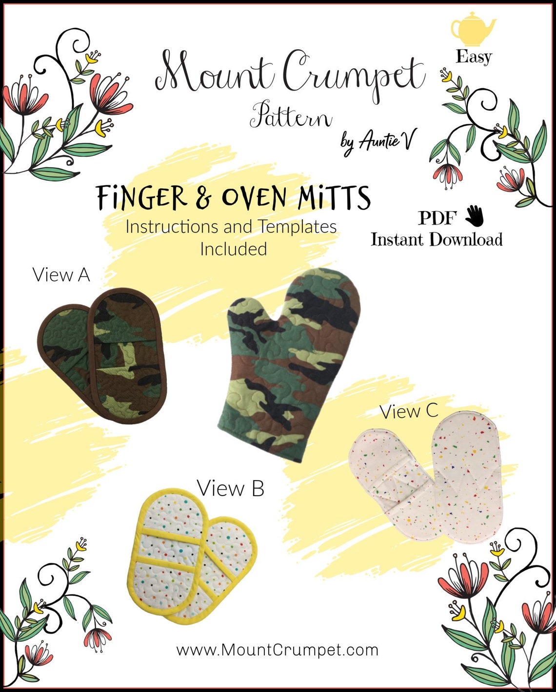 Finger Mitts and Oven Mitts - PDF Downloadable Sewing Pattern - Etsy