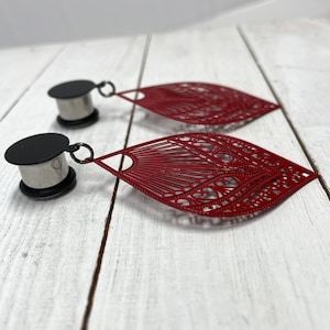 Red Chandelier Stamped Metal Gauges Earrings - Etsy