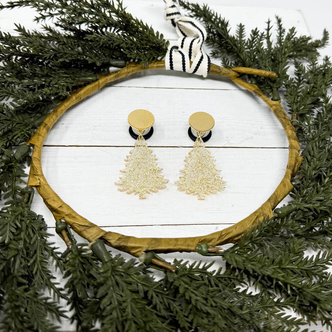 Gold Speckle Acrylic Christmas Tree Plugs Gauges Earrings 4g, 2g, 0g ...