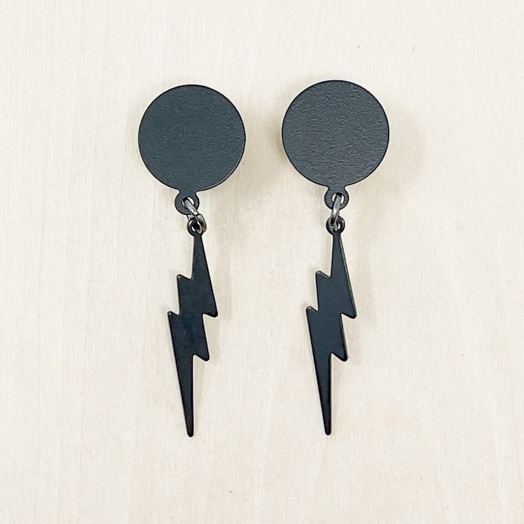 Black Lightning Bolt Dangle Plugs Gauges Earrings - Etsy