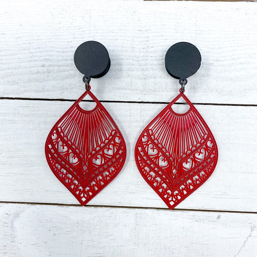 Red Chandelier Stamped Metal Gauges Earrings - Etsy