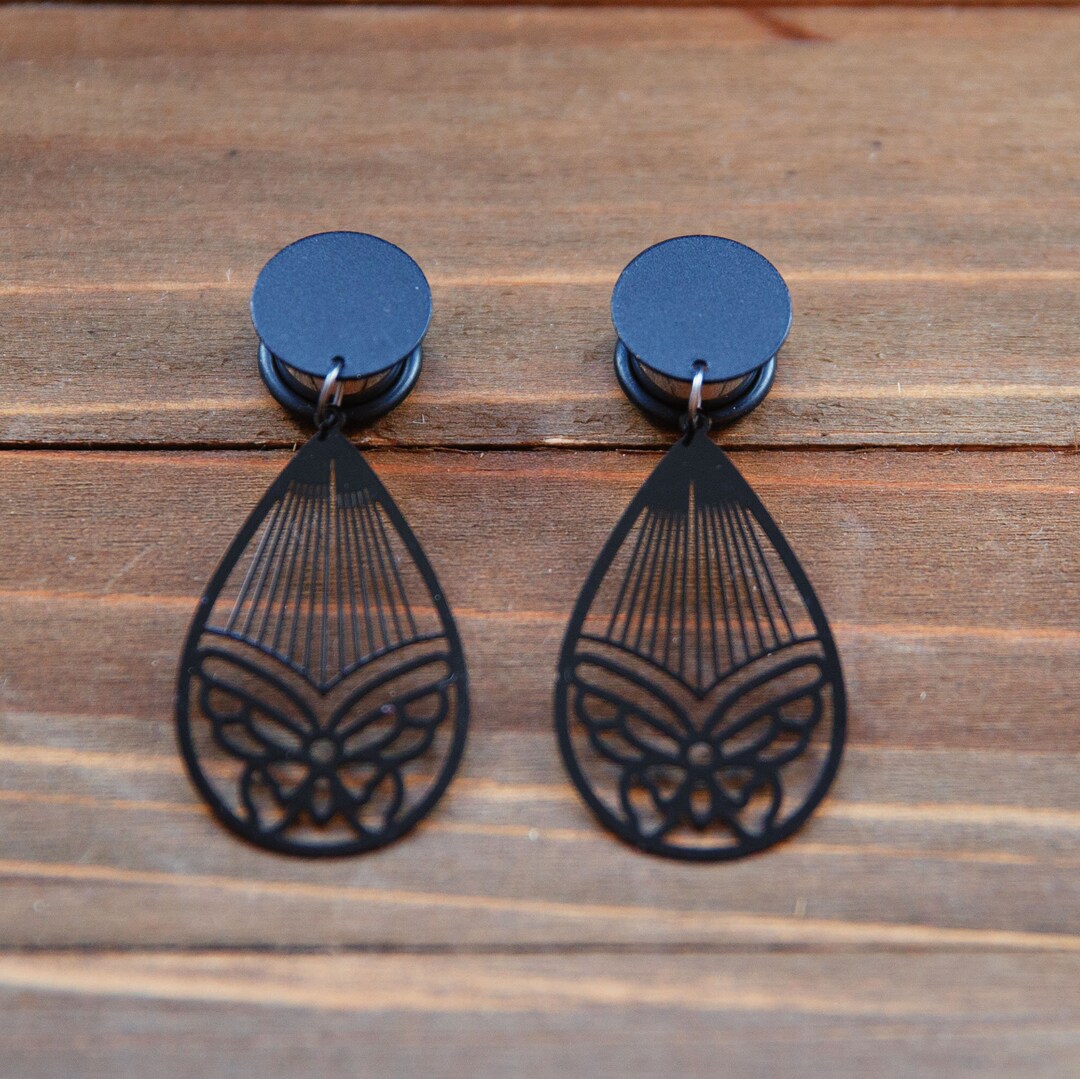 Black Teardrop Butterfly Surgical Steel Plugs Gauges - Etsy