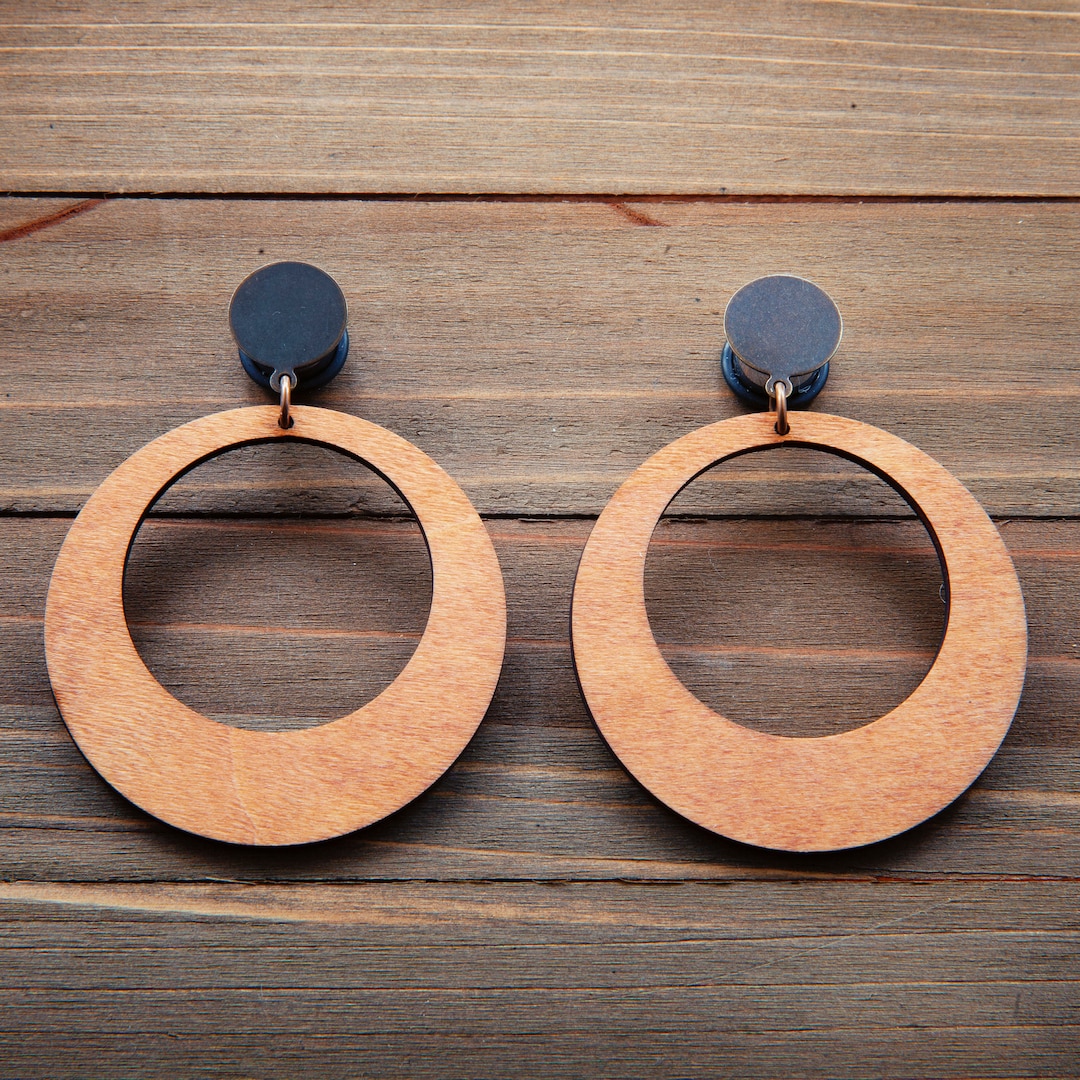 Tan Wood Hoops Plug Gauges 20g 4g, 2g, 0g, 00g, 7/16, 1/2, 9/16, 5/8, 3 ...