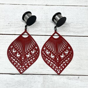 Red Chandelier Stamped Metal Gauges Earrings - Etsy