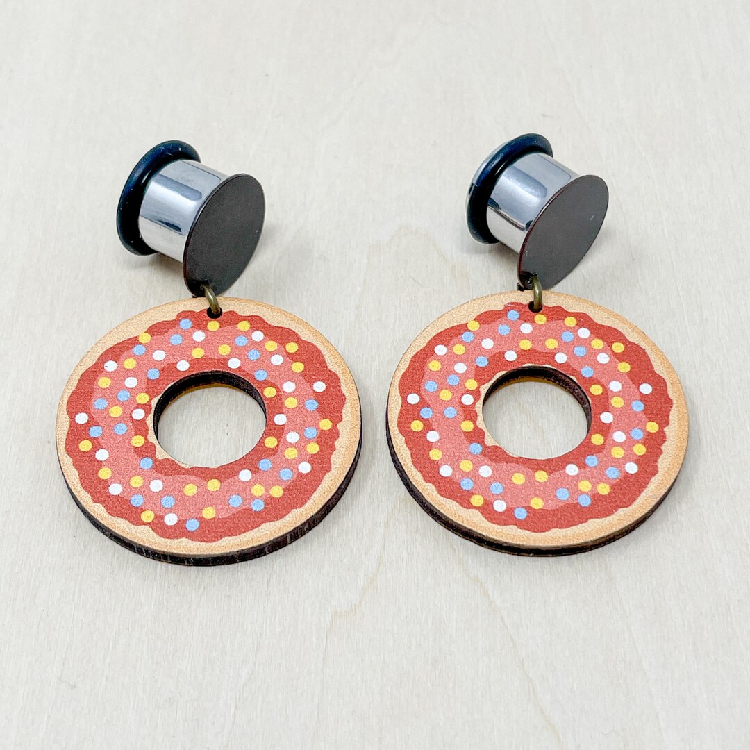 Wood Donut Dangle Plugs Gauges 4g, 2g, 0g, 00g, 7/16, 1/2, 9/16, 5/8, 3 ...