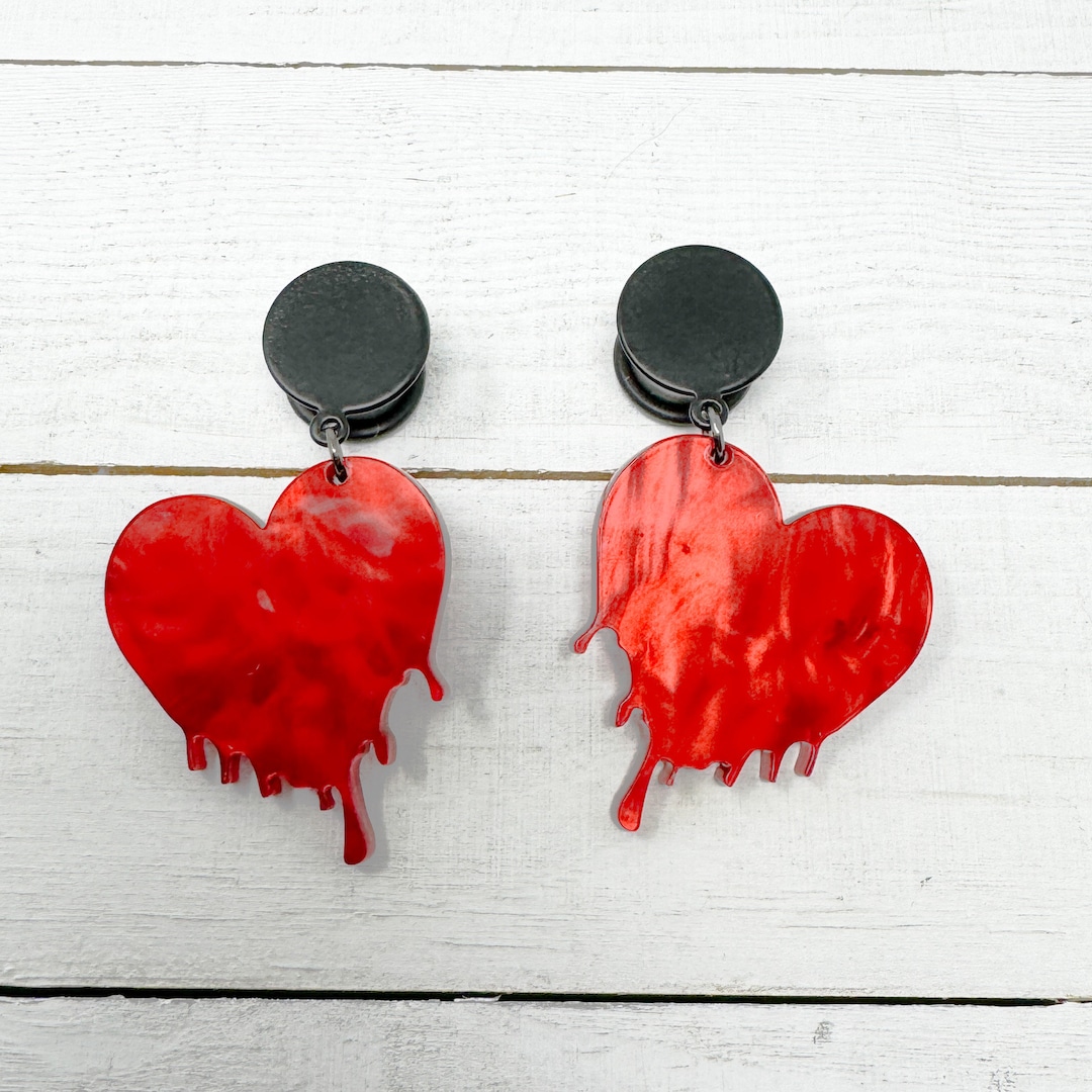 Red Bleeding Heart Plugs: Acrylic Gauges Earrings - Etsy