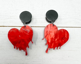 Red Chandelier Stamped Metal Gauges Earrings 4g, 2g, 0g, 00g, 7/16, 1/2 ...