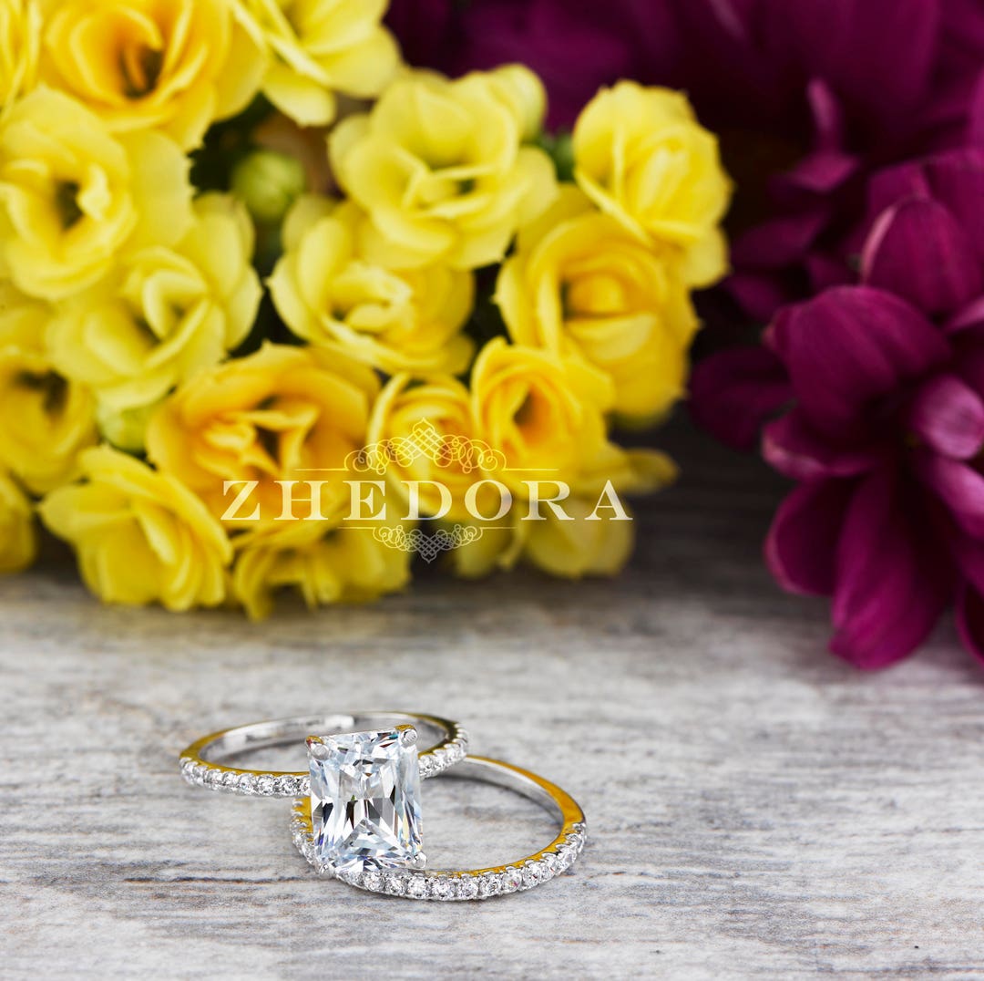 Radiant Cut Bridal Set of 2 in 14 /18k Solid White Gold - Radiant ...