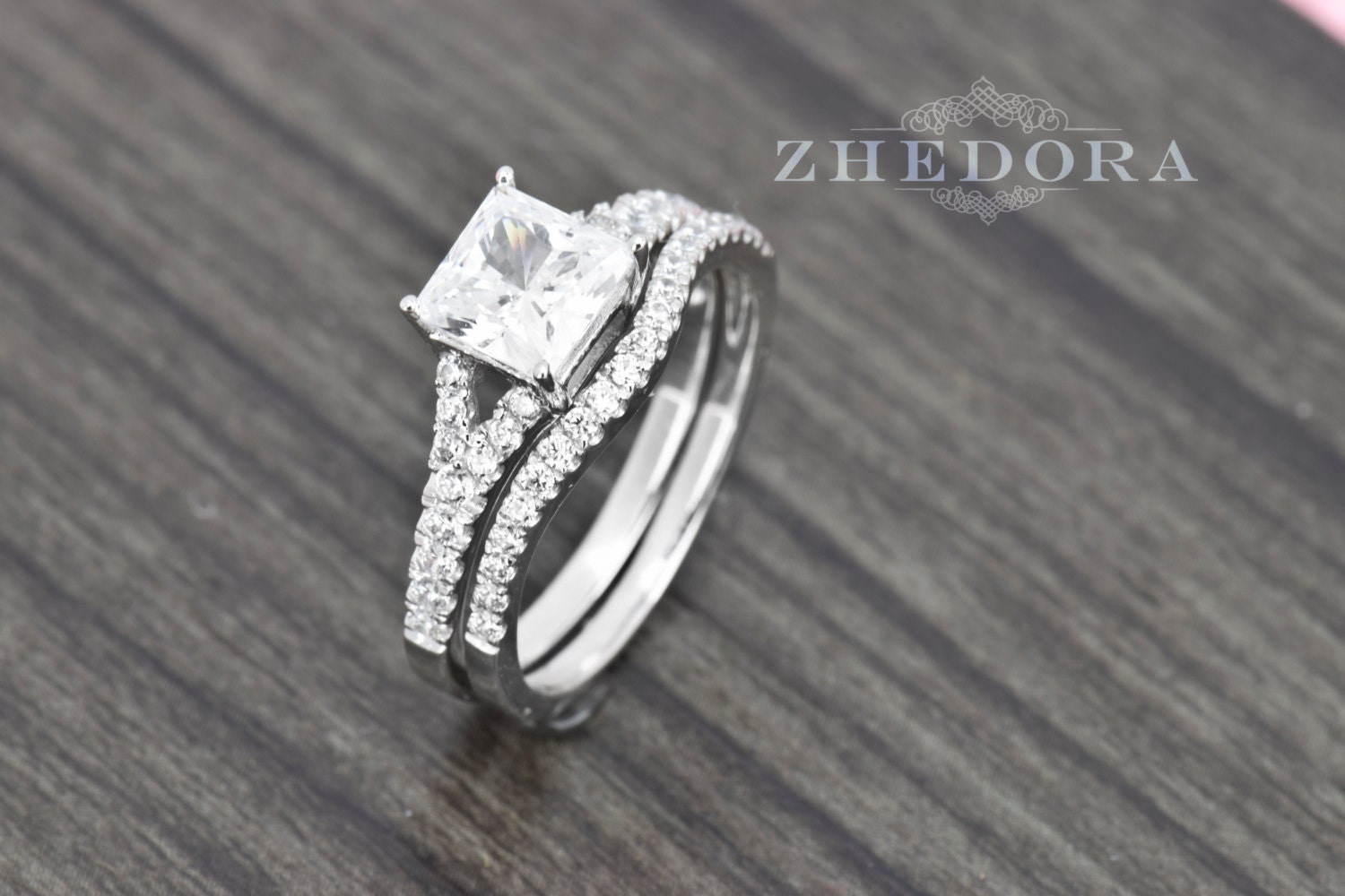 Princess Cut Engagement Ring Set 2 CT Princess Cut Bridal Set | Etsy