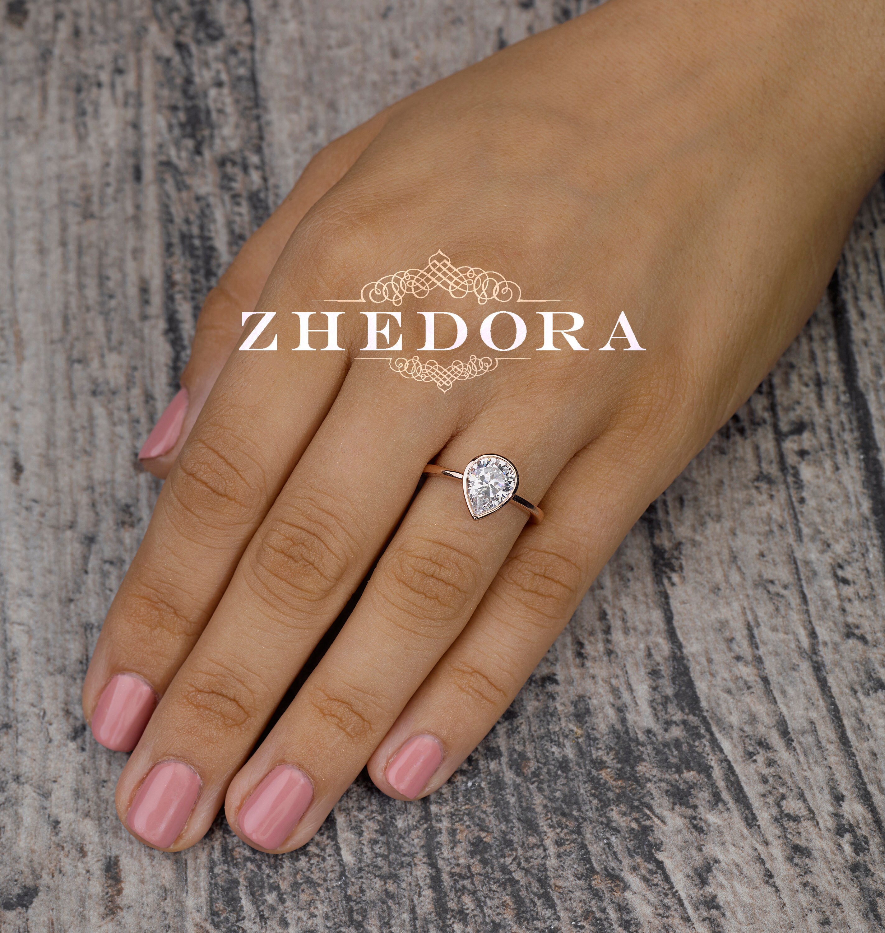 Pear Bezel Engagement Ring in Solid Yellow Gold, 2 CT Pear Shape ...