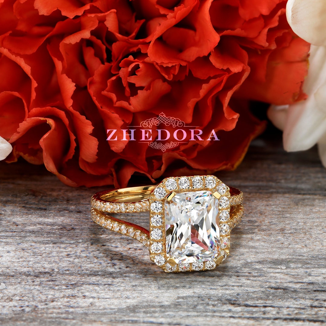 Yellow Gold Radiant Cut Engagement Ring 14 /18k , Radiant Cut ...