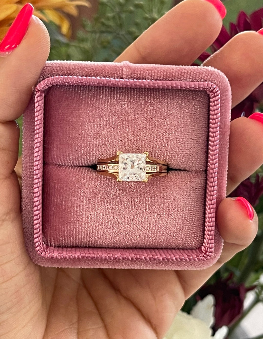 Yellow Gold Princess Cut Bridal Set Solid 14k/ 18k , Channel Set ...